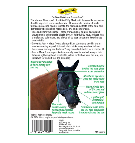 ABSORBINE HORSE FLY BONNET WITH EARS AND NOSE - EQUISHOP Equestrian Shop